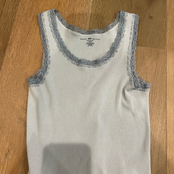 Brandy Melville | Tops | Brandy Melville Blue Tank With Blue Lace Trim ...
